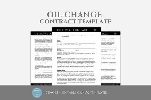 Editable Oil Change Contract Template | BizTemplateForYou