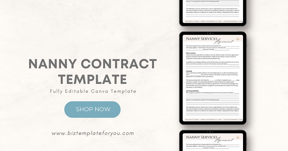 Professional Printable Nanny Contract Template