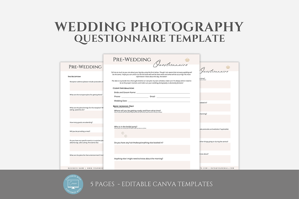 Editable Pre-Wedding Photography Client Questionnaire | BizTemplateForYou