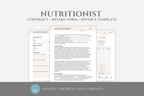 Editable Nutritionist Client Intake Form and Contract Template | BizTemplateForYou