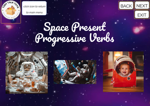 Space Theme Present Progressive Boom Cards | Tiny Talk Toys