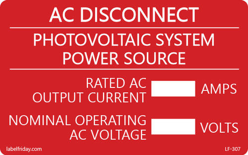 AC Disconnect Write-in Label | Label Friday