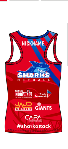 Sharks 2025 singlet | Sharks Netball Club