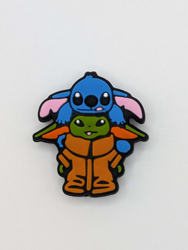 Stitch hitching a piggyback ride on baby Yoda focal bead | Wickedly Sick