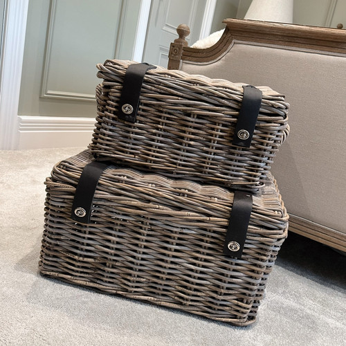 Lavish Rectangle Hamper Trunks with Leather Straps ( Set of 2 ...