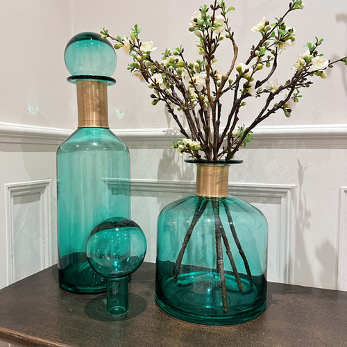 Jorum Collection Wide Glass Bottle with Lid Brass Detail | Lavish Lodge