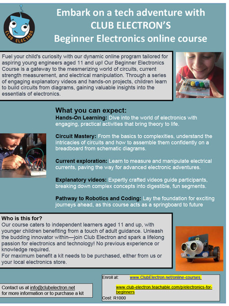 Club Electron Robotics Courses Cape Town Western Cape South Africa