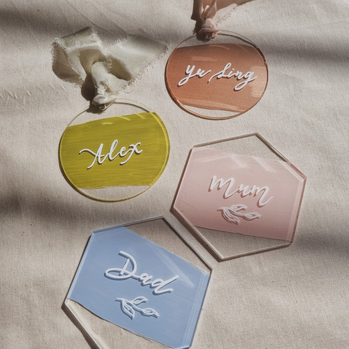 Custom Hexagon Acrylic Coaster Place Card Calligraphy | Love Curates