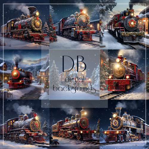 Magical Christmas Train Digital Background Collection | Amanda Colgan