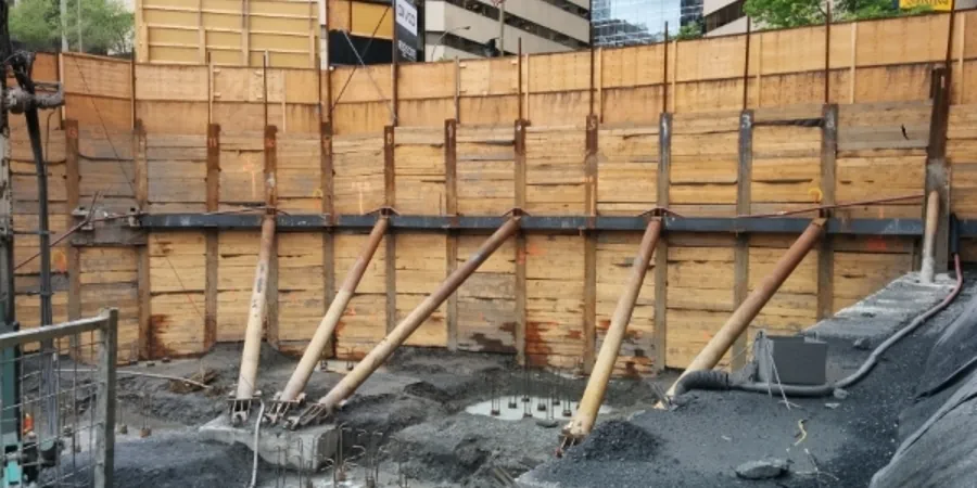 Deep Excavations with Rakers and Heel Blocks