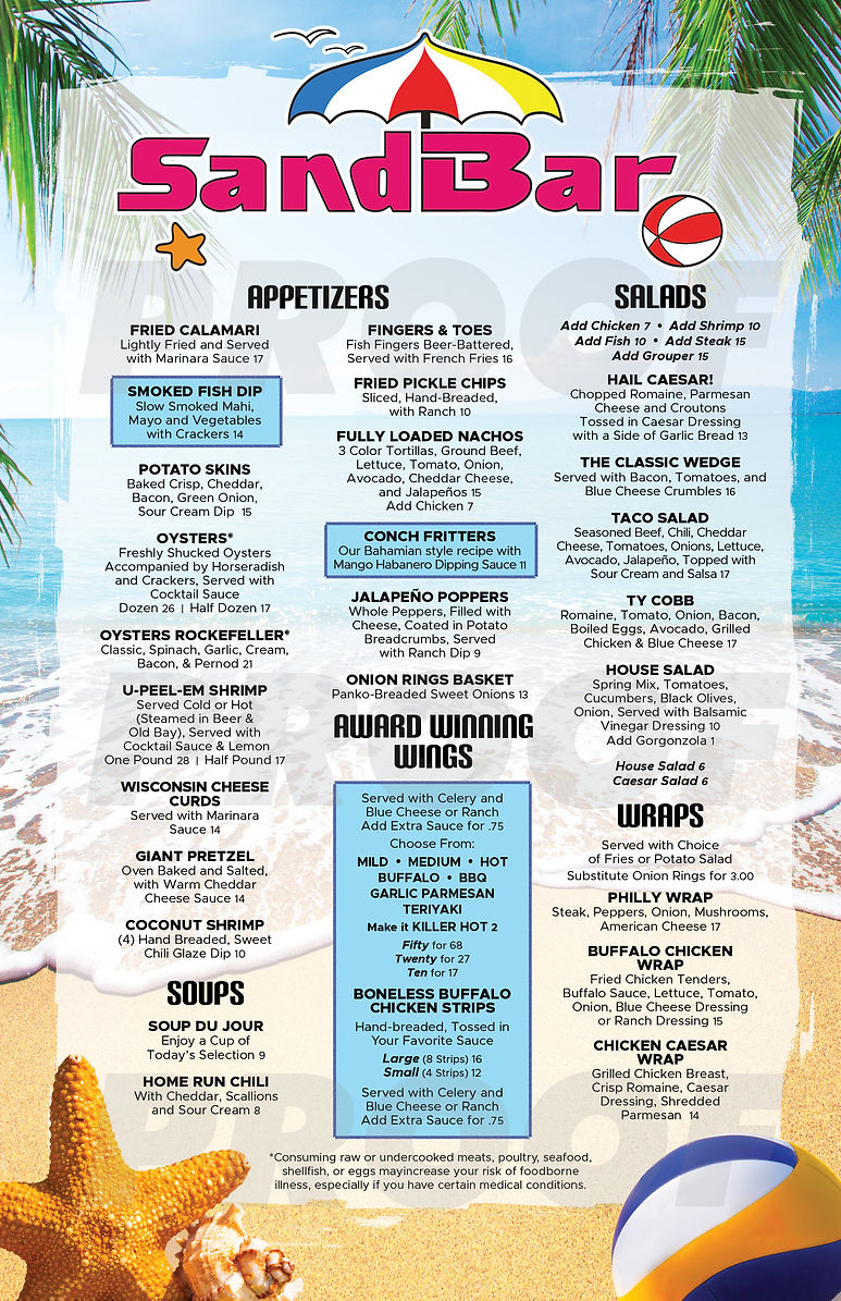 Menu | Sand Bar