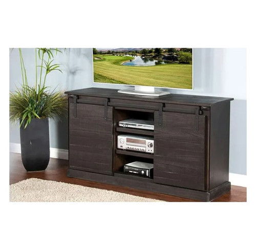 65" TV Console w/ Barn Door Charred Oak Finish | Riverside
