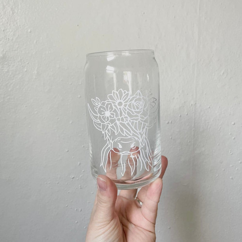 Glass highland cow 16oz cup | Rafter A Refillery