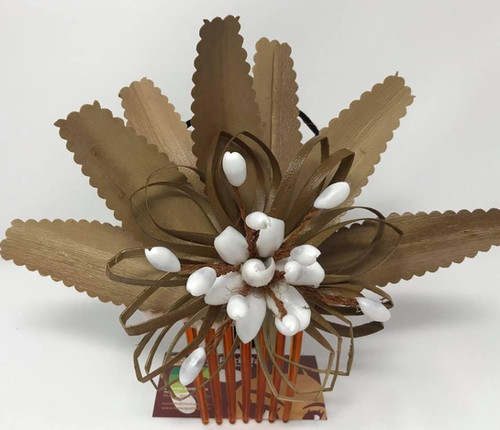 Lo'akau/lauhala, braided coconut fiber and sea shell Hair Comb | Tiare 'O Patitifa