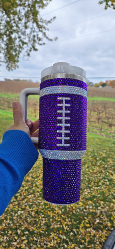 Purple Team Spirit Rhinestone 40oz Tumbler | Alena Dunn Designs