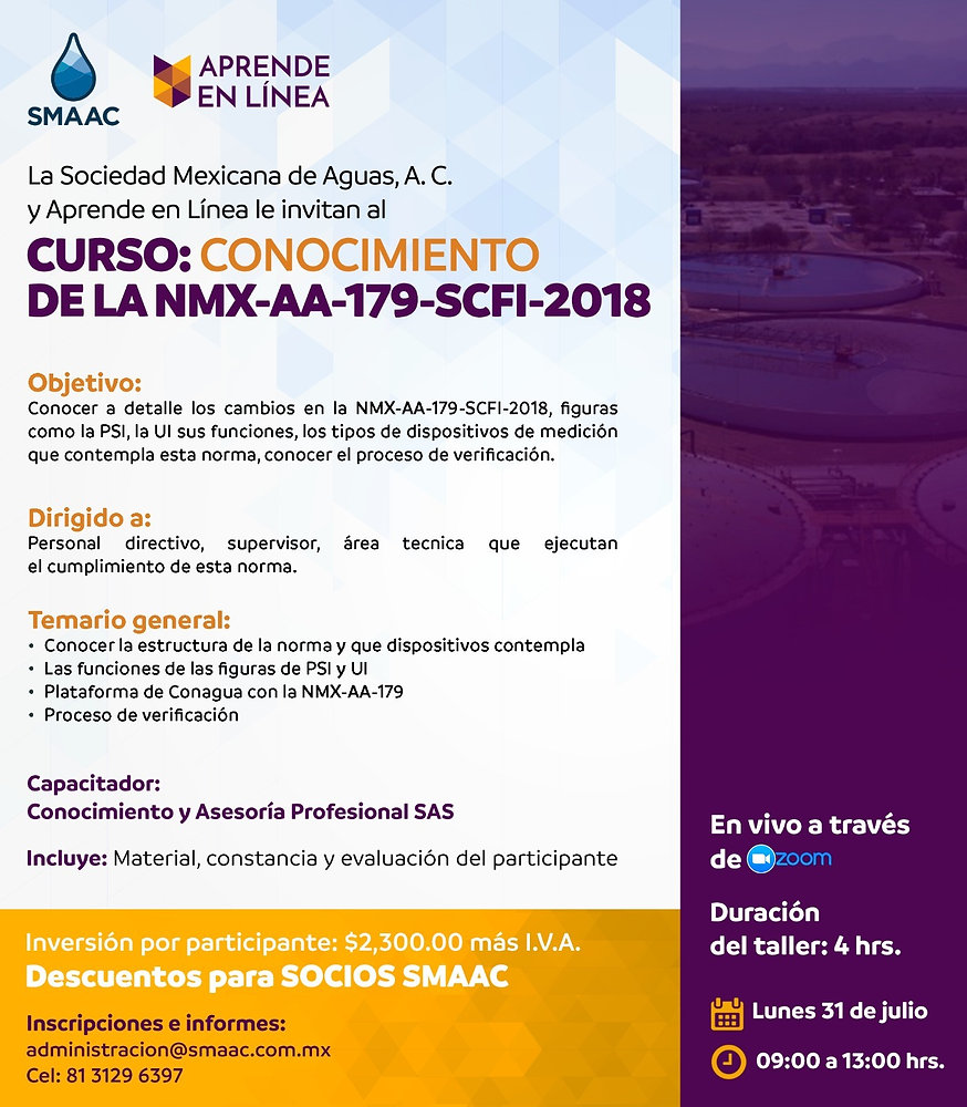TALLER: CONOCIMIENTO DE LA NMX-AA-179-SCFI-2018