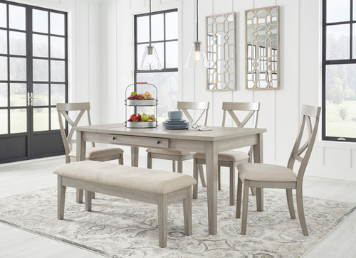 Parellen Gray Dining Table 4 Chairs & Storage Bench | All American