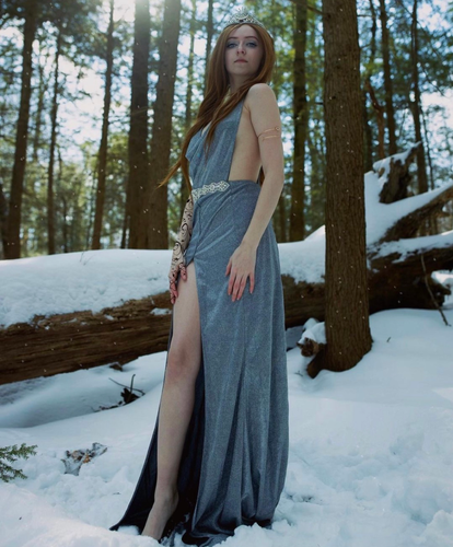 Glitter Cowl Thigh Split Gown | Forever Devine