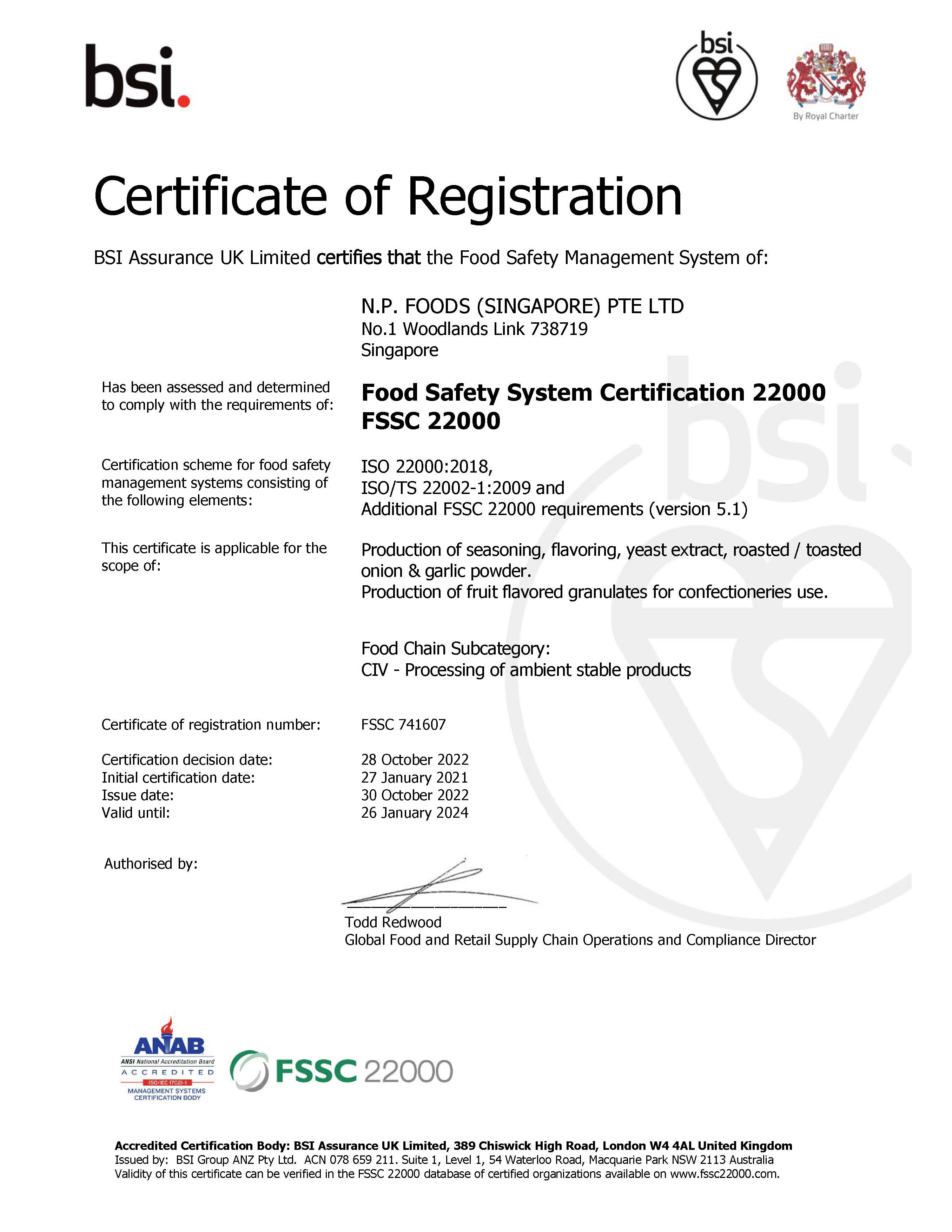 FSSC Certificate 2023 | NP FOODS THAILAND