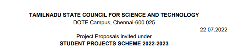 Project Proposals Invited Under Student Projects Scheme 2022-2023