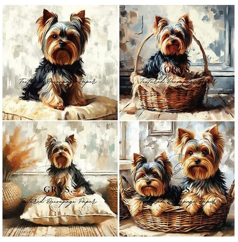 Yorkies - Fours Decoupage Paper | Jtique