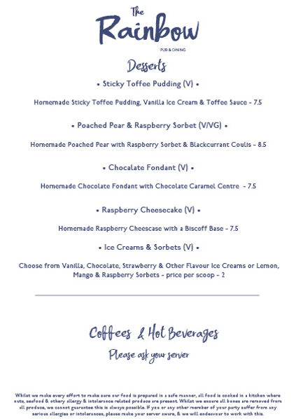 MENUS | The Rainbow Inn