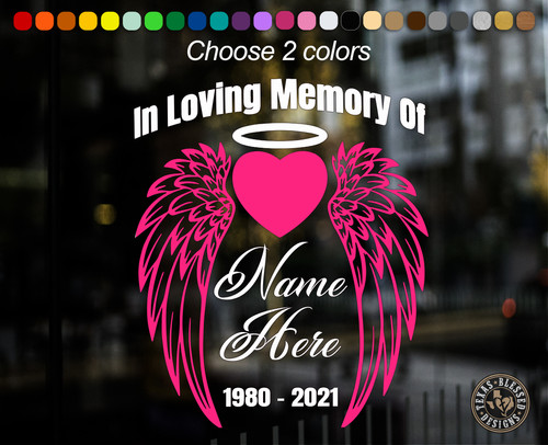In Loving Memory Feather Angel Wings Vinyl Decal | Texas Blessed Design