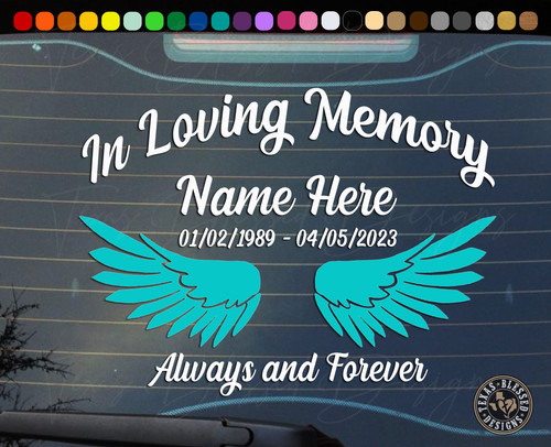 Always and Forever In Loving Memory Wings Vinyl Decal | Texas Blessed ...