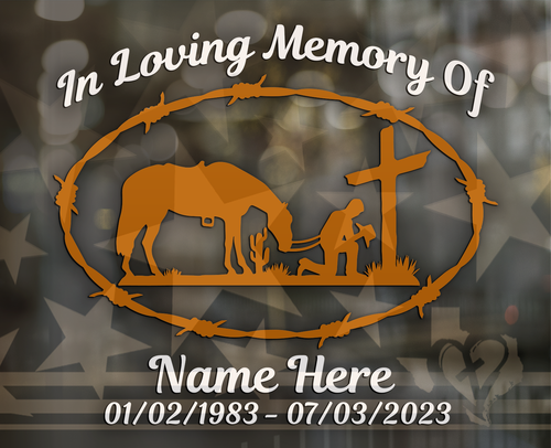 In Loving Memory Kneeling Cowboy at Cross Memorial Vinyl Decal | Texas ...