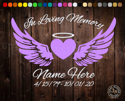 In Loving Memory Wings Memorial Vinyl Decal | Texas Blessed Design