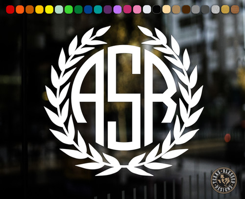 Monogram Laurel Wreath Vinyl Decal | Texas Blessed Design