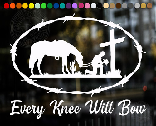 Every Knee Will Bow Cowboy Kneeling at Cross with Horse Faith Vinyl ...