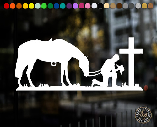 Cowboy Kneeling at Cross with Horse Faith Vinyl Decal | Texas Blessed ...