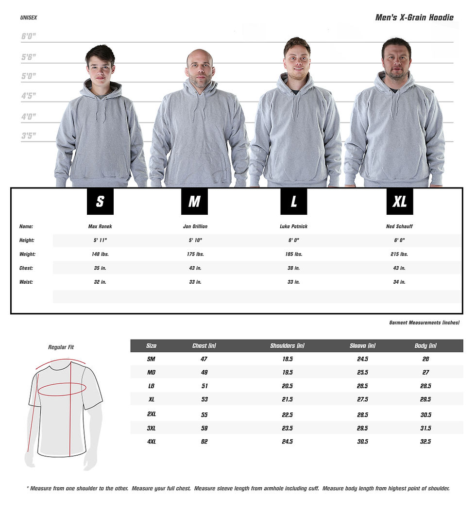 Hero247 Apparel | Sizing Chart