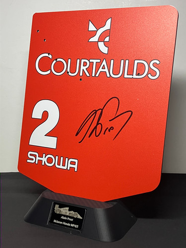 Alain Prost signed MP4/5 rear wing end plate | The Signature Store