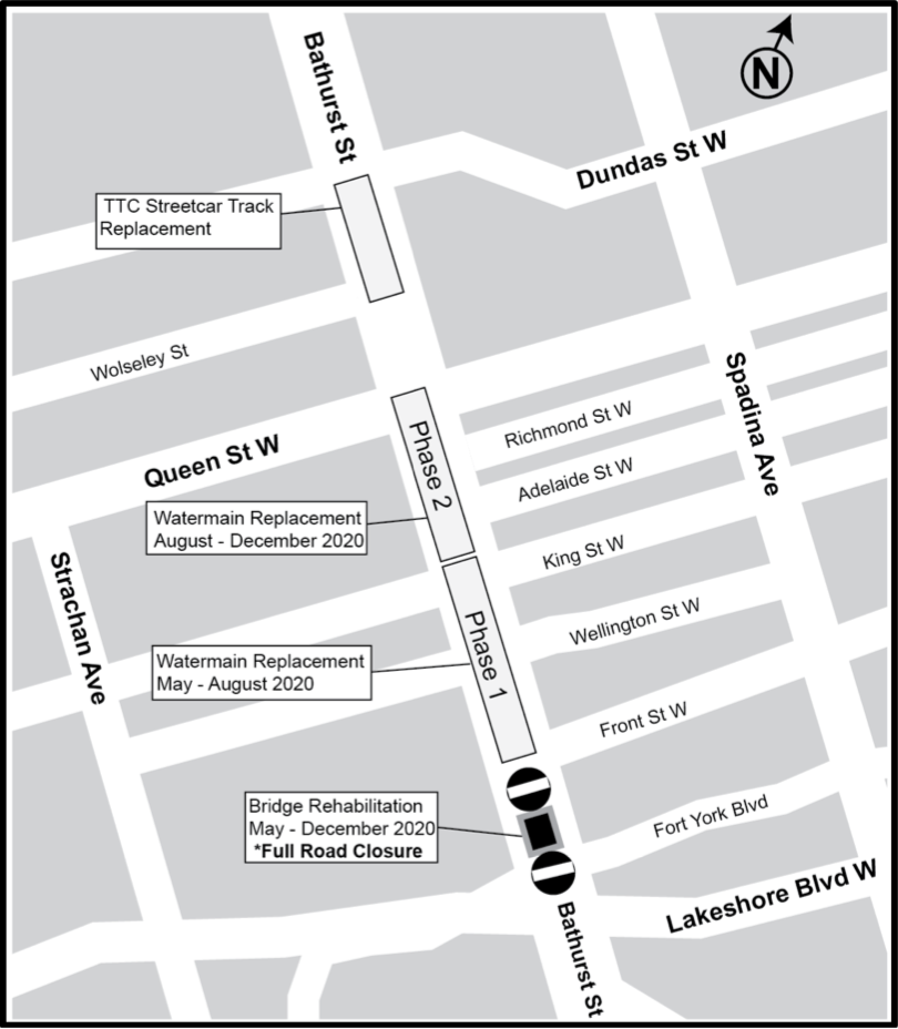 Bathurst Street will be under construction from May 17 to December 2020