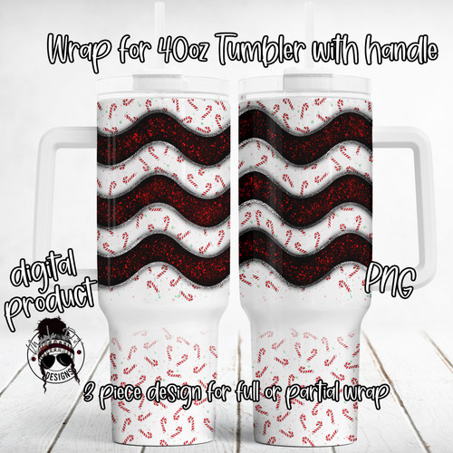 Candy Cane Wave 40oz Tumbler Wrap | Tumbler Sublimation | Maple Dot Designs