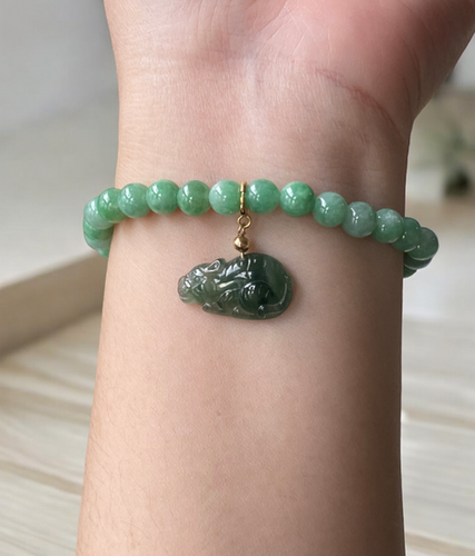 14K Gold Filled Type A Bluish Green Jadeite Tiger Charm | HuskSG
