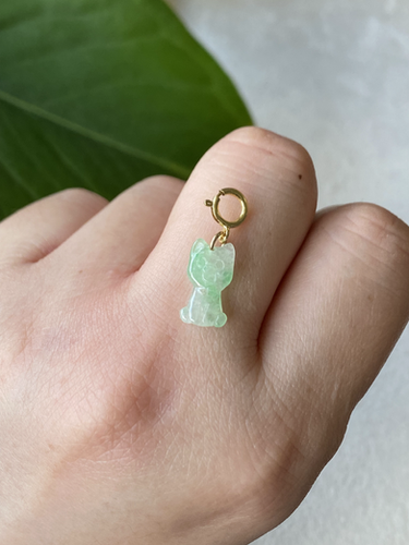 14K Gold Filled Type A Translucent Jadeite Cat Charm | HuskSG