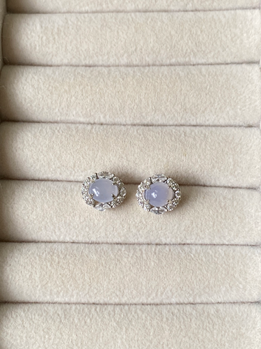 925 Silver Type A Translucent Faint Lavender Jadeite Ear Studs | HuskSG