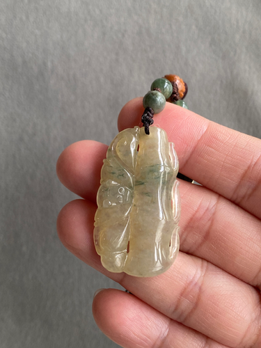 Type A Translucent Light Brown Mix Carved Jadeite Bamboo Pendant | HuskSG
