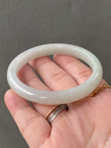 ***55MM Type A Translucent Off White Jadeite Oval Bangle | HuskSG