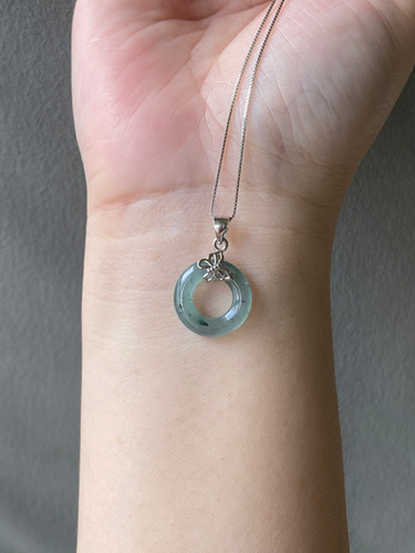 925 Silver Type A Icy Bluish Green Jadeite Disc Pendant | HuskSG