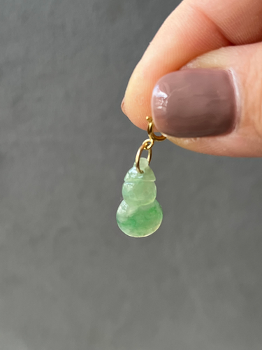 14K Gold Filled Type A Translucent Green Jadeite Snowman Charm | HuskSG