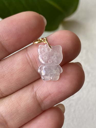 14K Gold Filled Type A Icy Jadeite Cat Charm | HuskSG