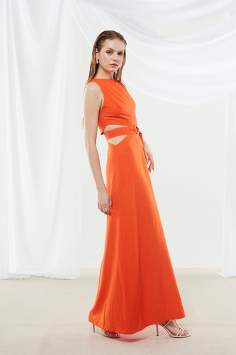 Ivy cut out coral red dress | ananke-clothing