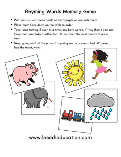 Rhyming Words Memory Game | Lesedi Education