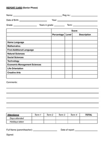 Report Card (Senior Phase) | Lesedi Education