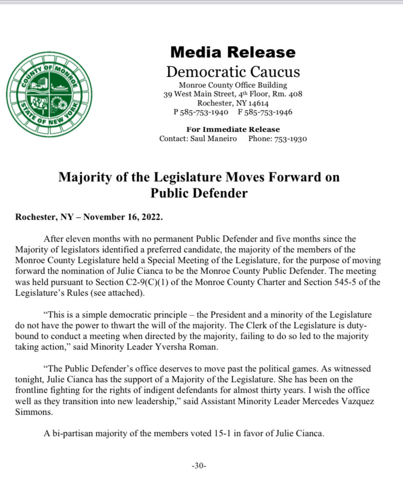 Julie Cianca New Monroe County Public Defender?