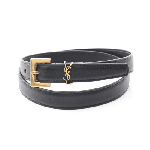 YSL Cassandra Monogram Narrow Belt Leather Black Gold hardware | Daniz ...